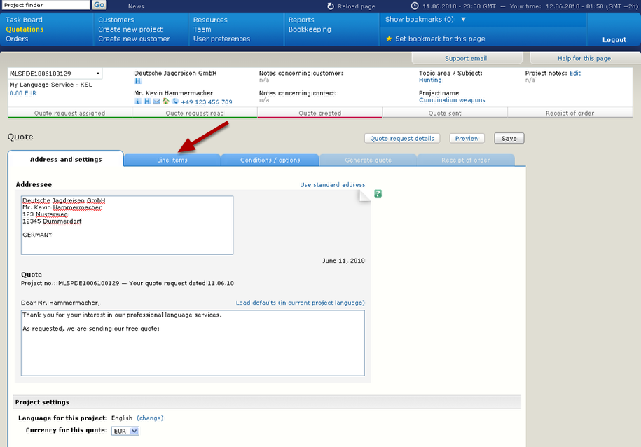 Receiving an e-mail inquiry from an existing client and quotation in OTM